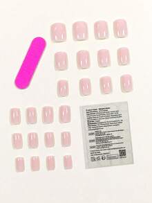 24pcs Simple French Solid Color Fake Nails Set, Short Square Shape ...