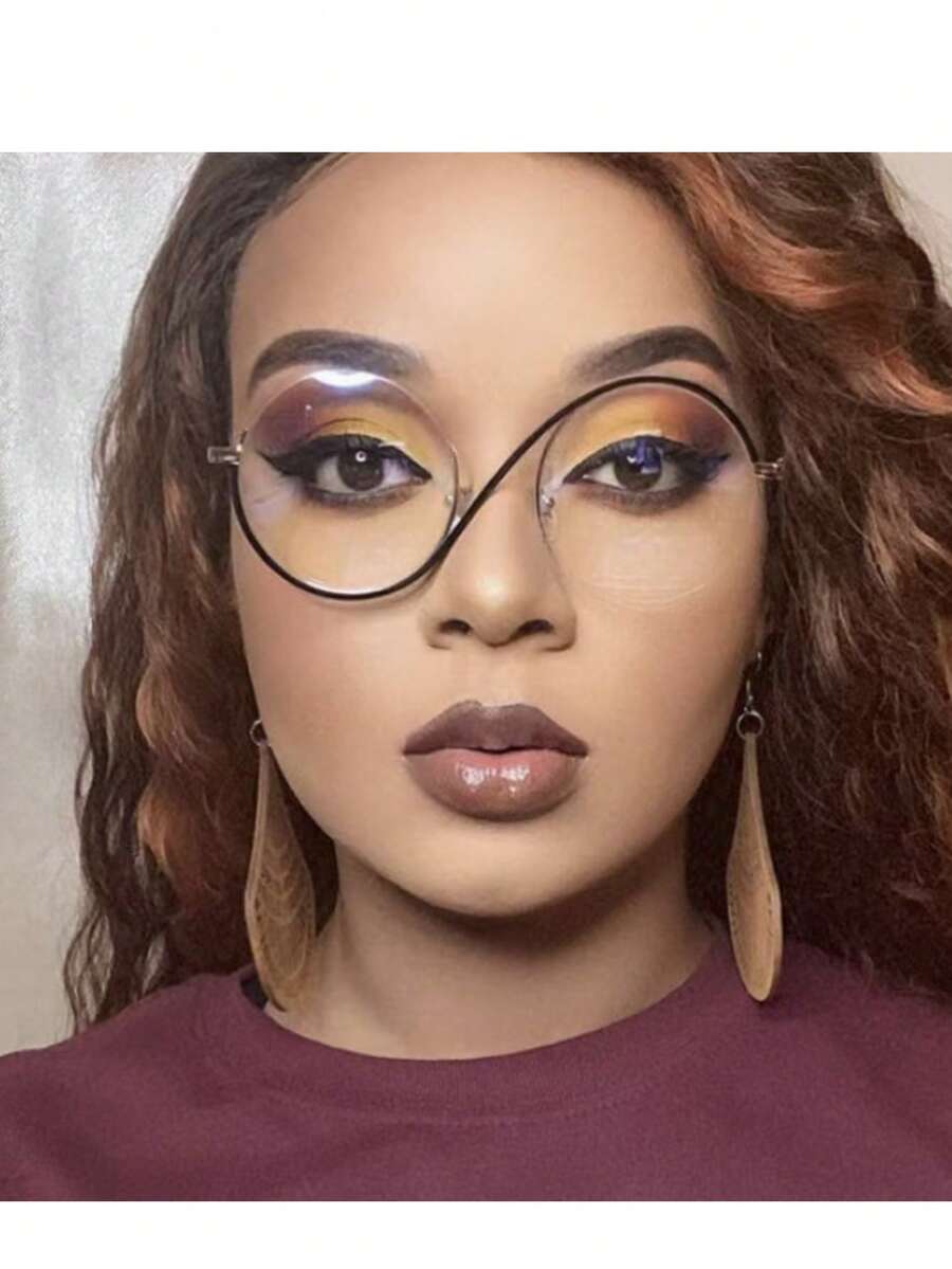 1pc New Retro Fashion Asymmetric Personalized Metal Plain Lens Glasses ...