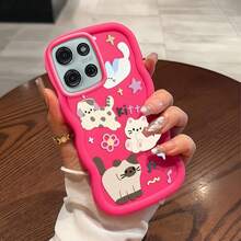 1pc Macaron Cute Colorful Cartoon Cat Asymmetric Wavy Edge Phone Case ...