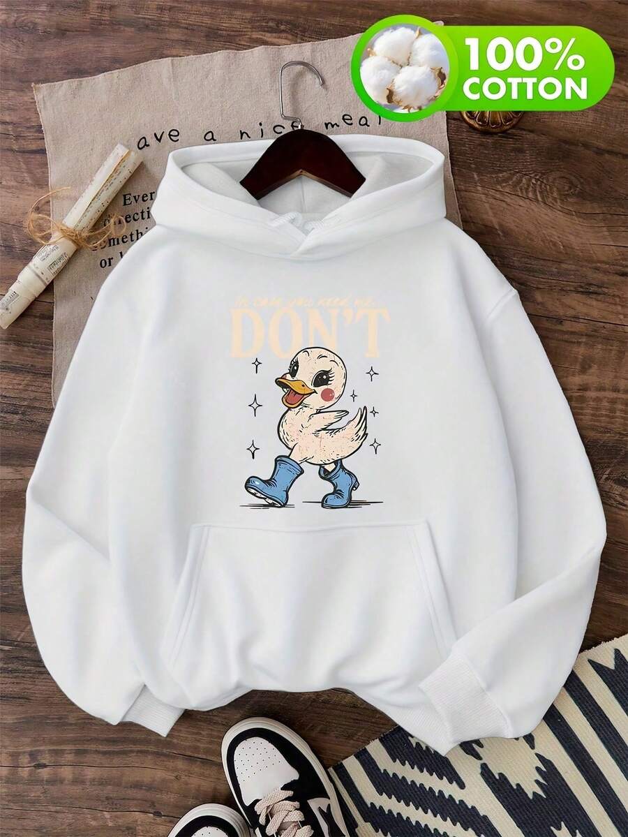 Hoodie For Women Duck Wearing Boots With Slogan Print, 100% Cotton ...