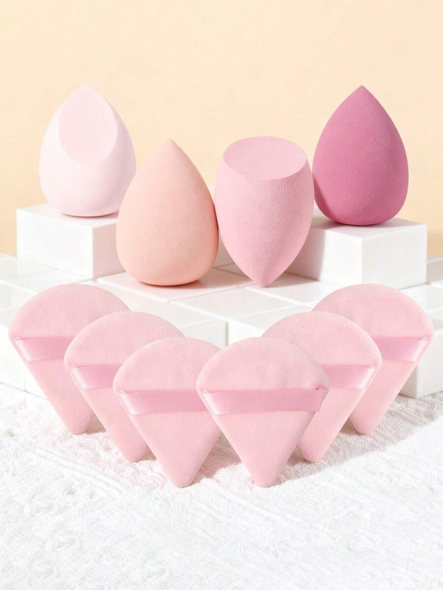 10Pcs Pink Makeup Sponge & Puff Set, 4 Multi-Shaped Makeup Sponges For ...