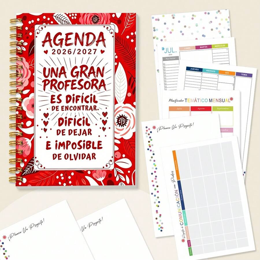 1PC A5 2026-2027 Spanish Teacher Planner Paper Spiral Notebook, Red ...