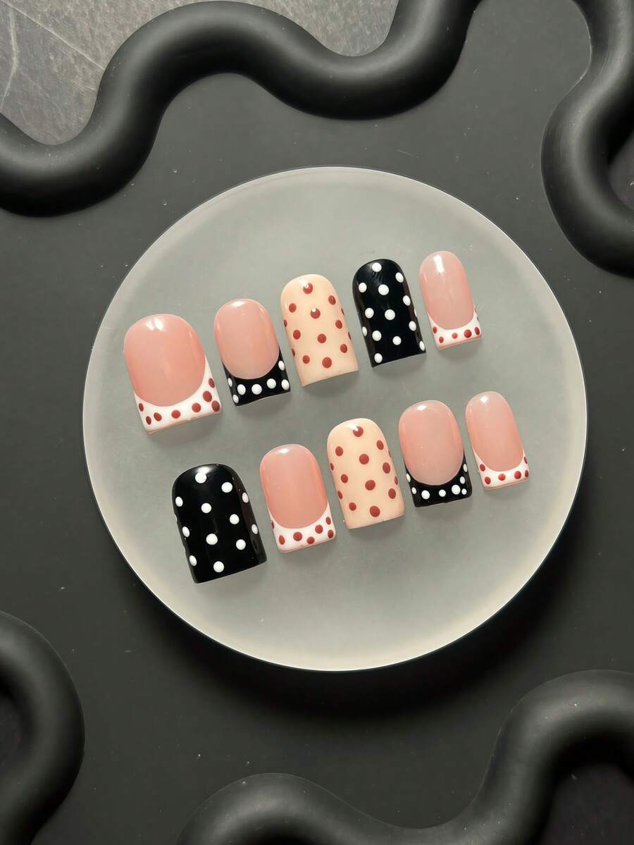 10 Pcs Handmade Press-On Nails, Y2K Style, Square Nails, French Style ...