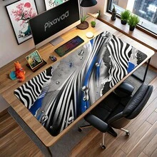 Zebra Dynamic Stripe Large Mouse Pad, Black And White Animal Print Desk ...