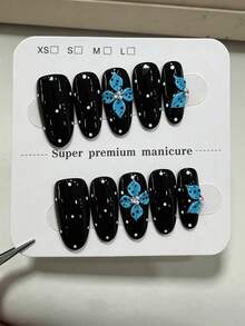 10pcs Pure Handmade Long Almond Press On Nails, Y2k Vintage Cool Style ...