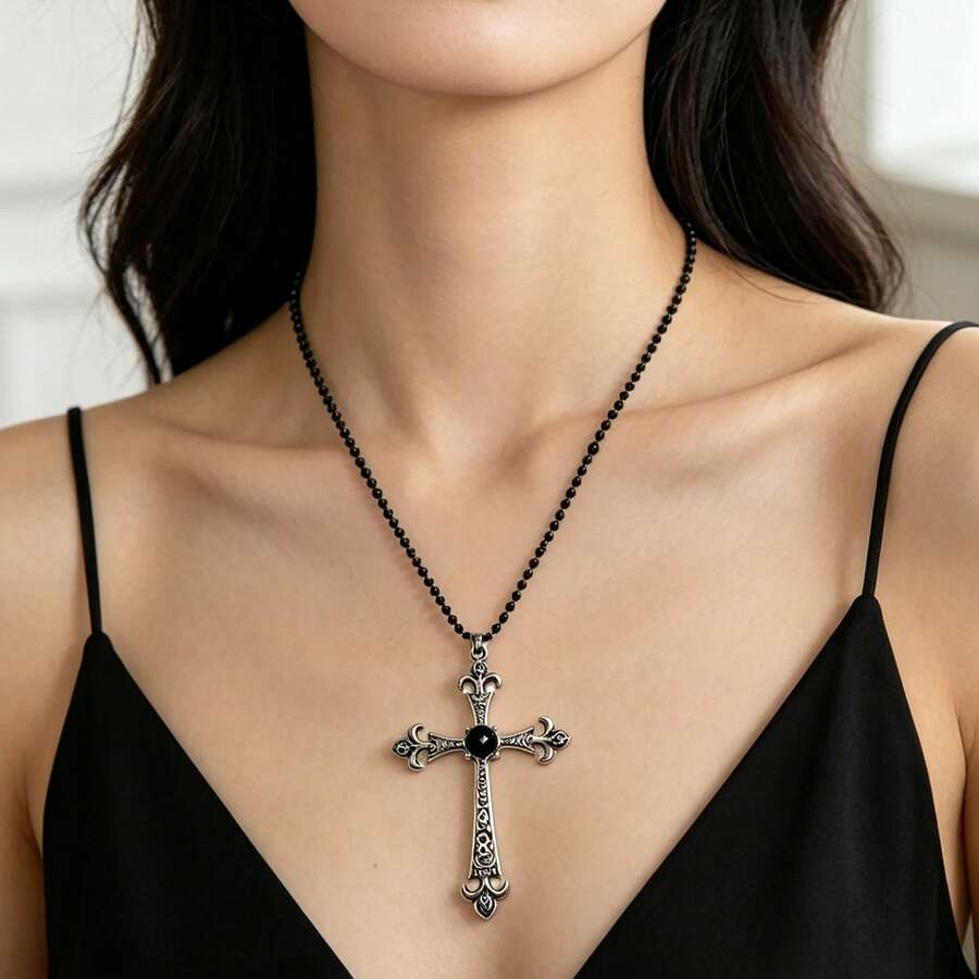 1 peça Colar de Cruz Gótico Escuro Vintage, Colar Feminino com Strass ...