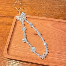 White Bowknot&Flower Elegant Classic Asymmetric Pearl Phone Lanyard ...