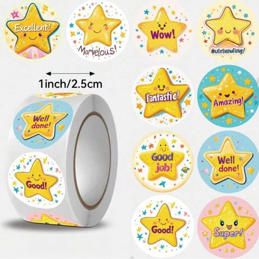 500pcs/Roll, Star Encouragement, Motivational Pattern Stickers, Size 2. ...