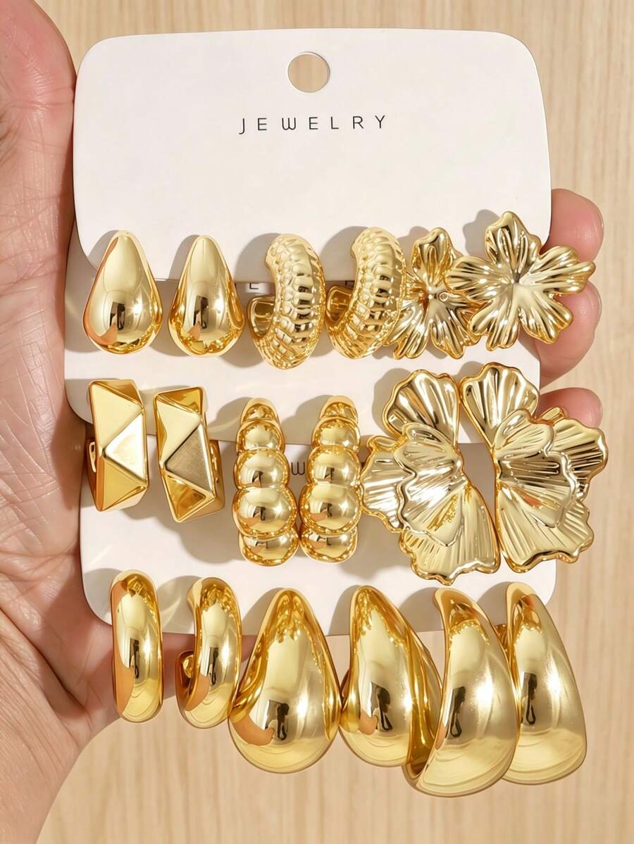 3/9 Pairs Oversized C-Shape/Water Drop/Symmetrical Petal Design ...