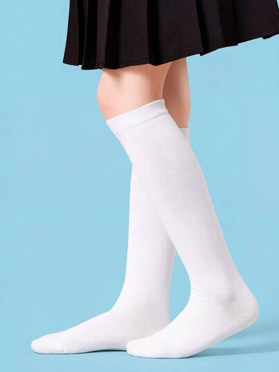 5 Pairs Kids Summer New Back To School White Student Knee-High Socks ...