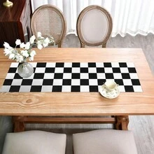 1 Pc Black And White Checkerboard Table Runner, Minimalist Polyester ...