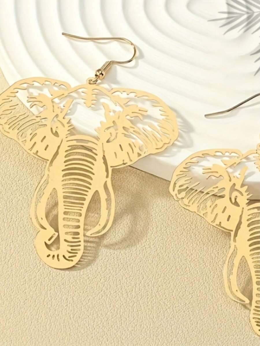 1 Par de Brincos Vazados de Elefante Retrô Criativos e Fashion, Simples ...