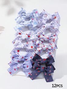 12pcs Girls Purple Blue Simple Printed Bow Hair Clips, Elegant Sweet ...