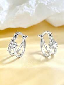 A Pair Of S925 Sterling Silver Double-Hoop Wrap Earrings For A ...