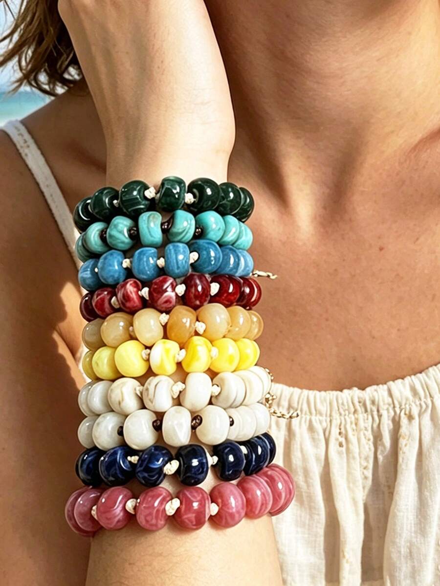 1pc Minimalist Creative Tie Dye Colorful Beaded Bracelet, Multiple ...