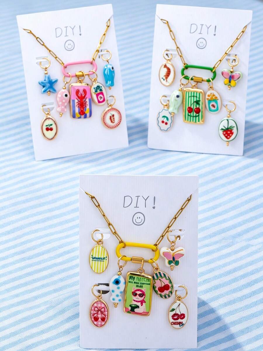 Beach Vacation Interchangeable Charm Necklace, Colorful Cat Starfish ...