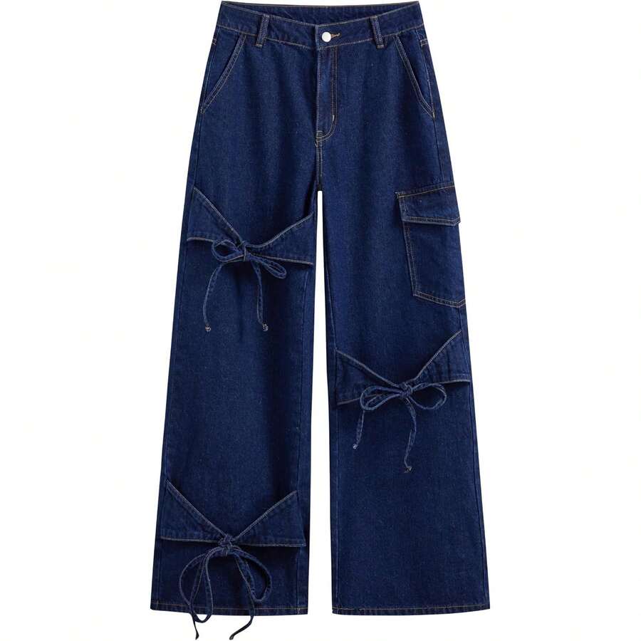 cider Baggy Jeans For Women Low Waisted Wide Straight Leg Bow Jeans ...