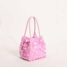 Girl Style Sequin Glitter Mini Bucket Handbag, Soft Pink Thin Top ...