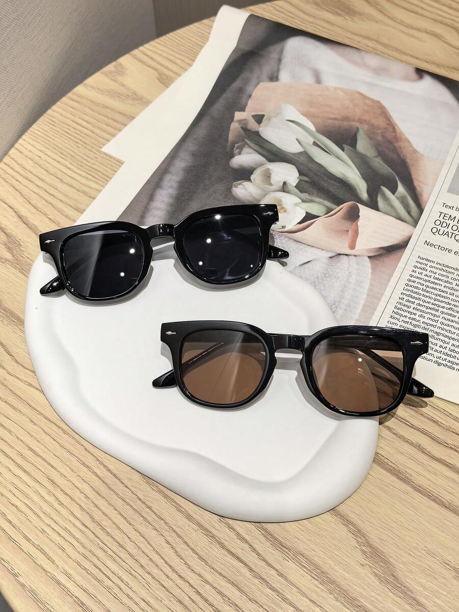 2 Pcs Women's Black Frame Fashion Glasses, PC Frame,Retro Round Style ...