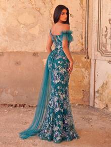 Faeriesty Elegant Women's Sleeveless Asymmetric Neckline Sequin Floral ...