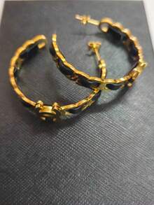 2PCS Elegant Interlocking C-Shaped Hoop Earrings, Gold-Tone Titanium ...