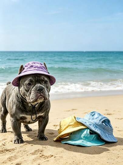 1pc Pet Ear-Hole Bucket Hat, Adjustable Drawstring Anti-Slip Design ...