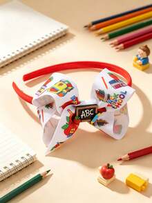 1pc Girls Back To School Bow Headband With Pencil, Apple, English ...