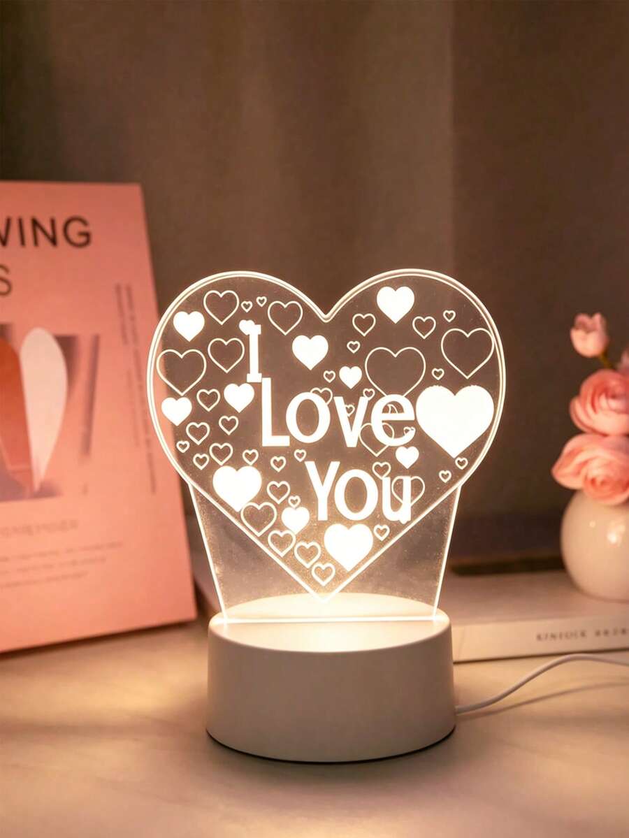 1 Peça Luz Noturna 3D Rosa "Eu Te Amo", Brilho Ajustável, Alimentada ...