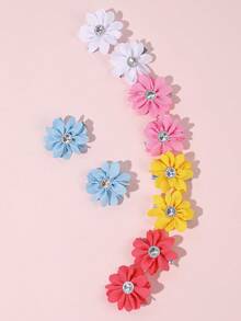 10pcs Multicolor Hair Clips For Girls Flower Hair Clips Rhinestone ...
