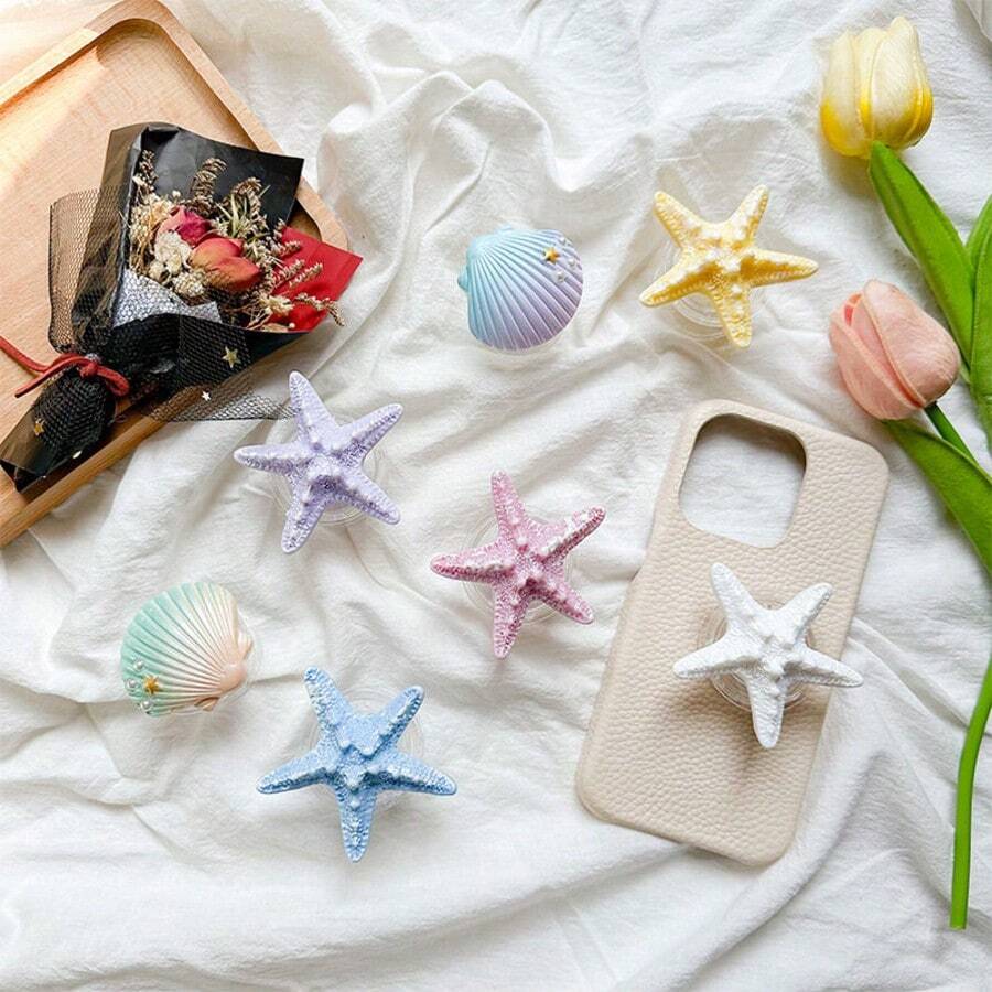 Fresh Pearl Shell Starfish Foldable Phone Stand, Adjustable Desktop ...