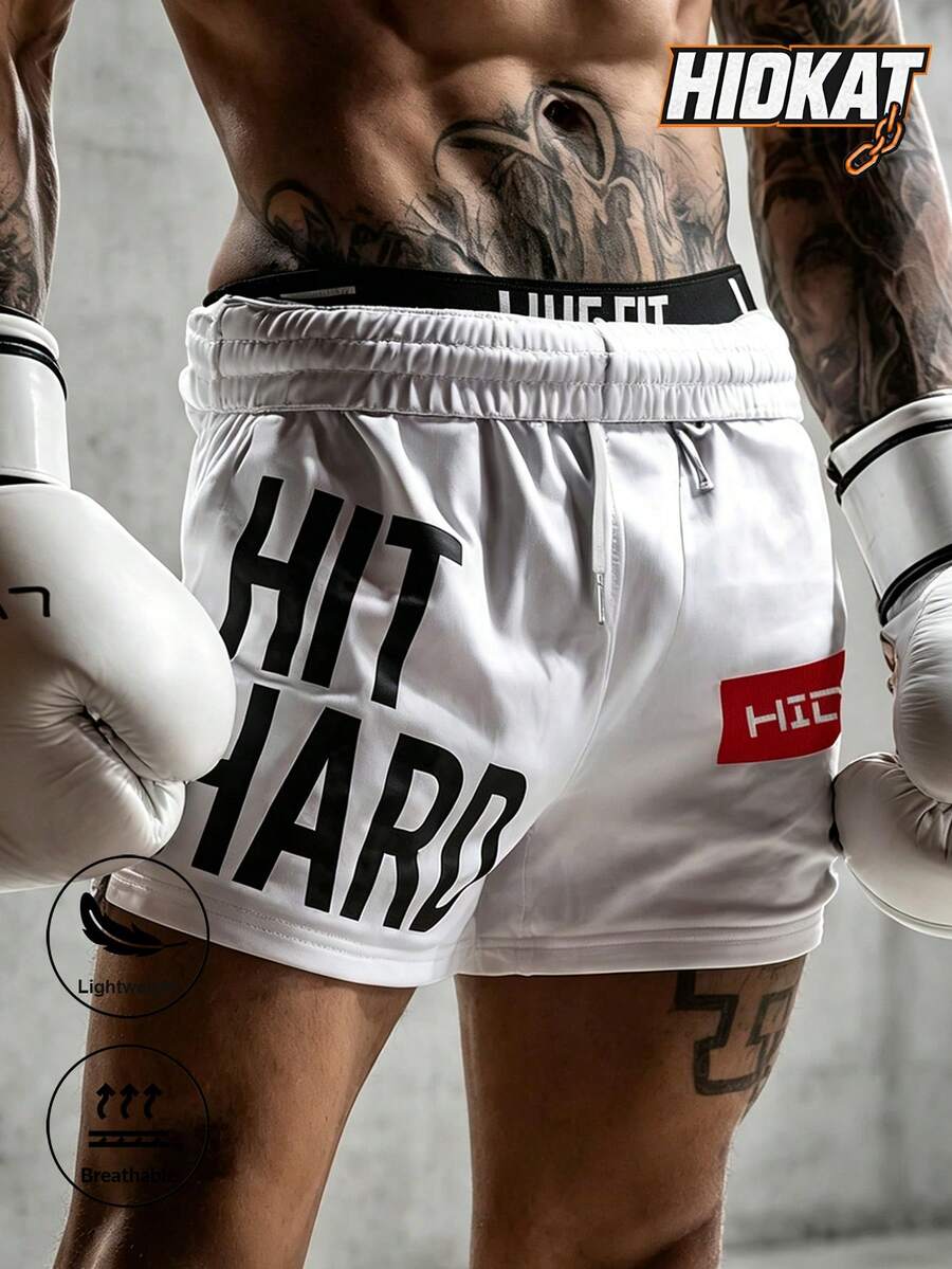 Men's Sports Boxing Casual Shorts, Color Block Letter Design ...