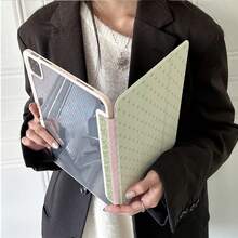 1pc Pink Polka Dot Tri-Fold Tablet Protective Case, Multi-Angle Stand ...