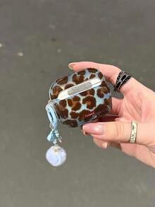 Blue Leopard Print Earphone Protective Case With Cute Pendant Keychain ...
