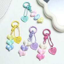 Dopamine Macaron Gradient Pearlescent 3D Heart Key Charm Chain Pendant ...