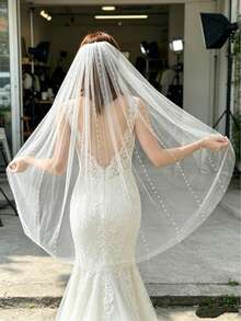 French Style Single-Sided Vertical Beaded Veil, Minimalist Solid Color ...
