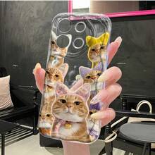 1pc Transparent Asymmetrical Cream Protective Phone Case, Cat Glossy ...