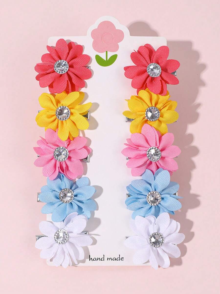 10pcs Multicolor Hair Clips For Girls Flower Hair Clips Rhinestone ...