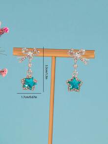 1 Pair Rhinestone Bow Blue Ocean Star Pendant Earrings, Fashionable ...
