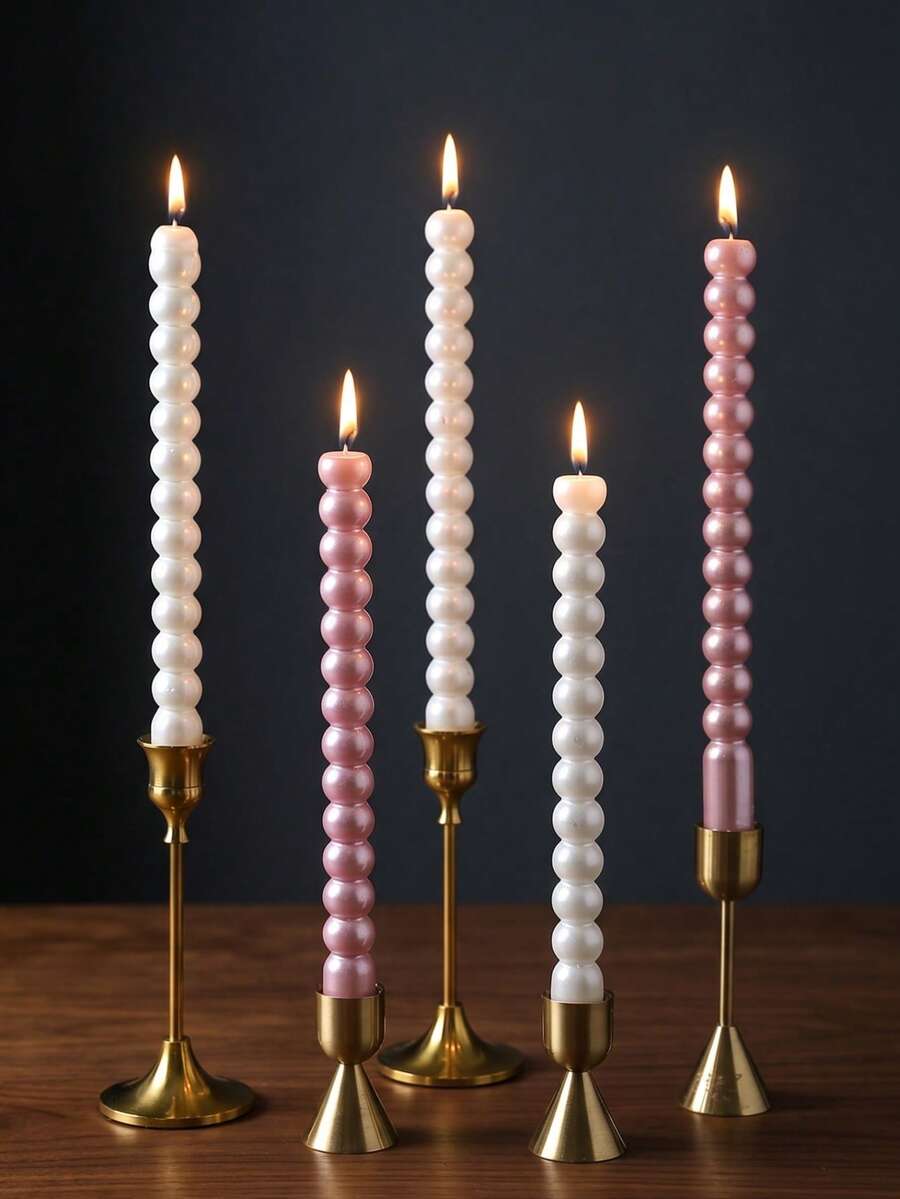 Romantic Pearl Beaded Taper Candle Crafted From Premium White Wax For ...