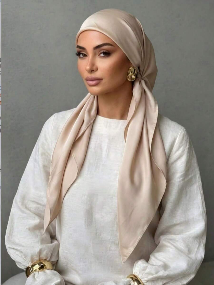 1PC Women's Solid Color Satin Muslim Headscarf, Fashionable Minimalist ...