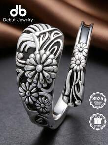 925 Sterling Silver Vintage Daisy Floral Open Wide Ring, Adjustable ...
