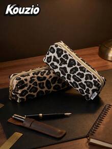 1pc Jacquard Leopard Print Pencil Case, Retro Animal Woven Pattern ...