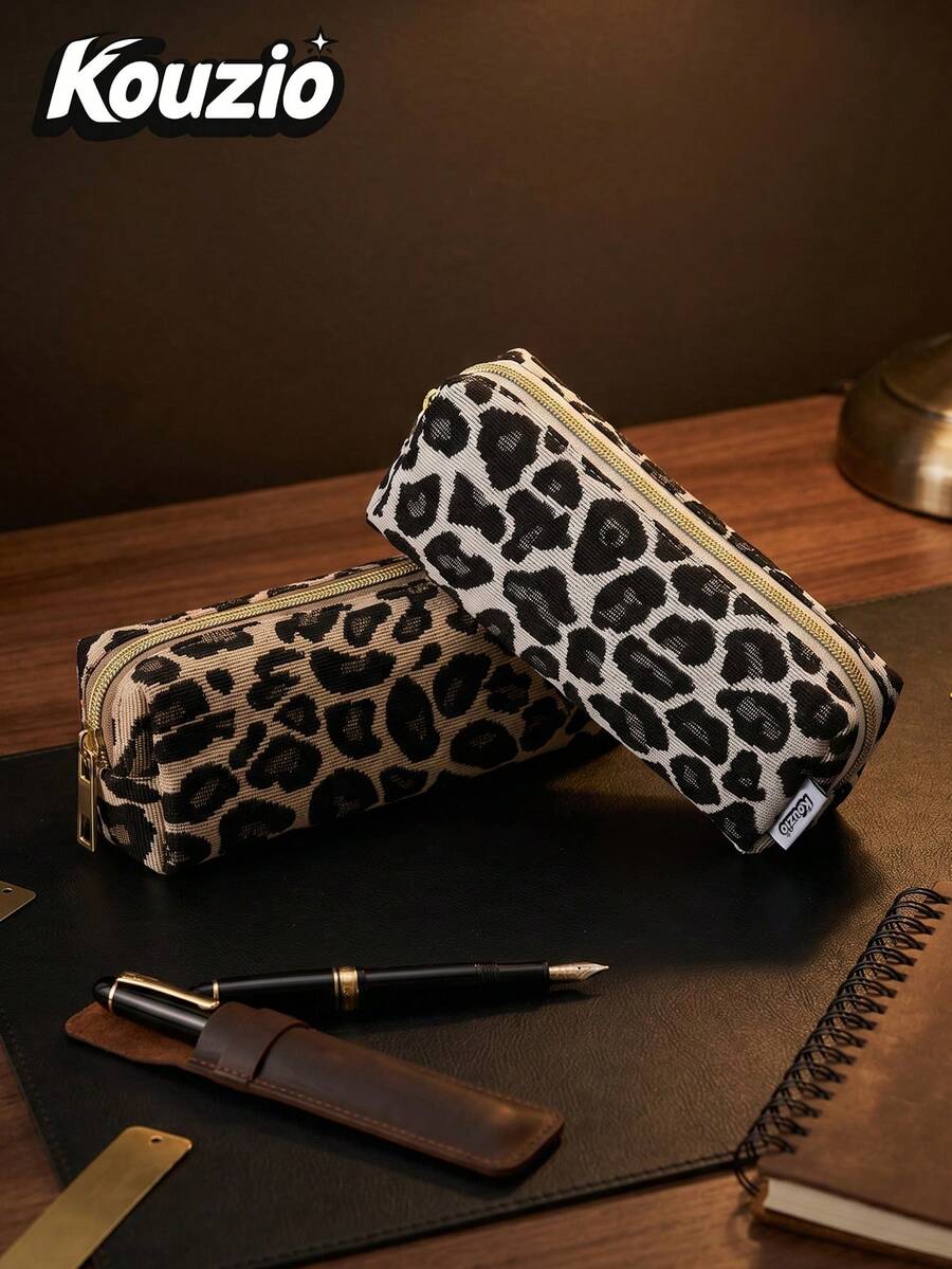1pc Jacquard Leopard Print Pencil Case, Retro Animal Woven Pattern ...