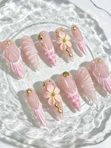 Zysa 10pcs Handmade Nails Press On Nails Long Nails For Summer Vacation ...