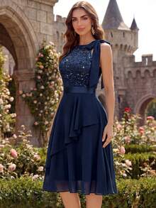 MIUSOL Strapless Sequin Floral Lace Trim Hem Party Dress, Suitable For ...