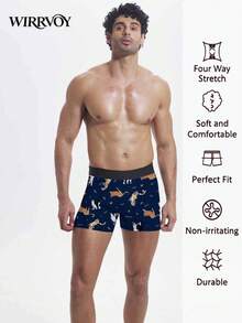 1pc Watercolor Cat & Fish All-Over Print Boxer Briefs, Cute Pet Style ...