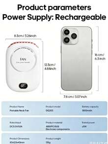 1pc Rechargeable 1800mAh Bladeless Mini Fan, Neck-Hanging Hands-Free ...