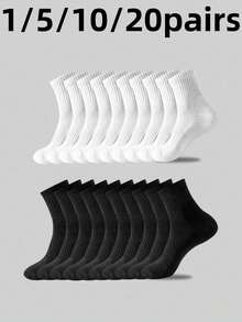 1/5/10/20 Pairs Men's Casual Socks, Mid-Calf Socks, White Socks, Winter ...