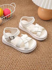 1 Pair Beige Woven Strap Beach Sandals For Girls, Suitable For Toddlers ...