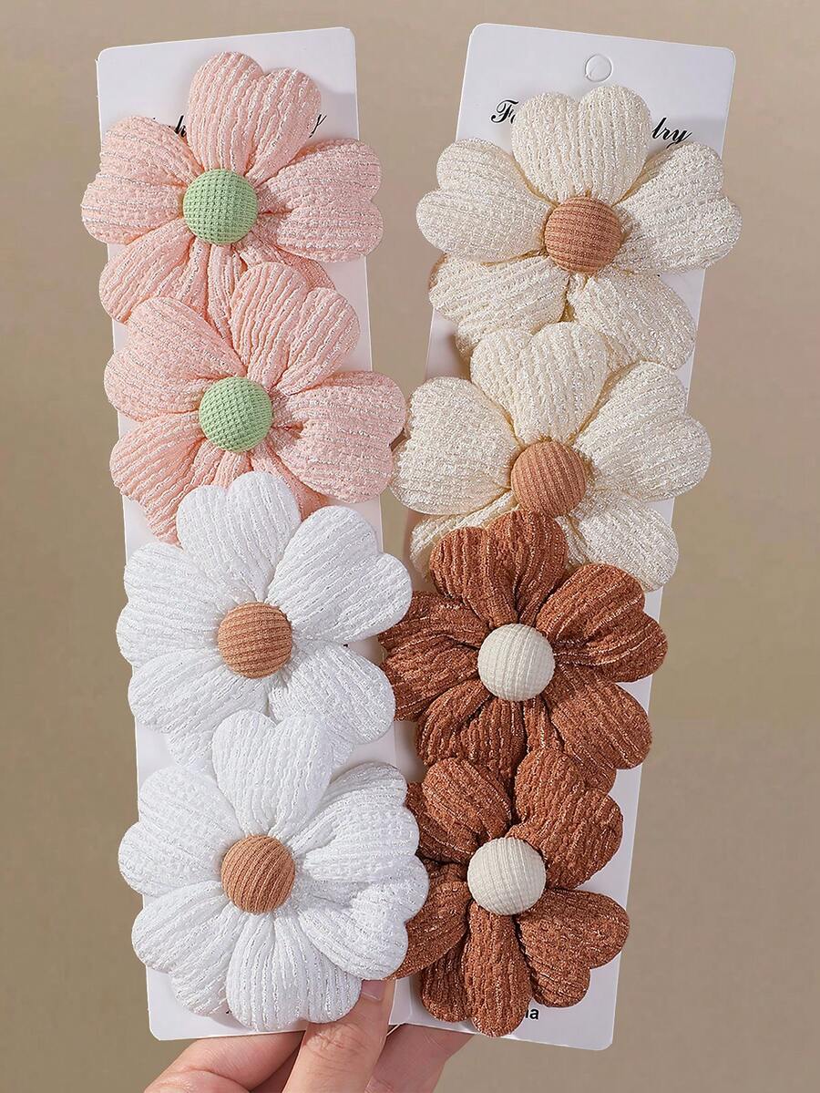 4pcs Girls Coffee Color Fabric 3D Flower Hair Clips Side Bangs Hair ...